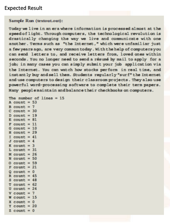 Solved Line and letter count Write a program that reads a | Chegg.com