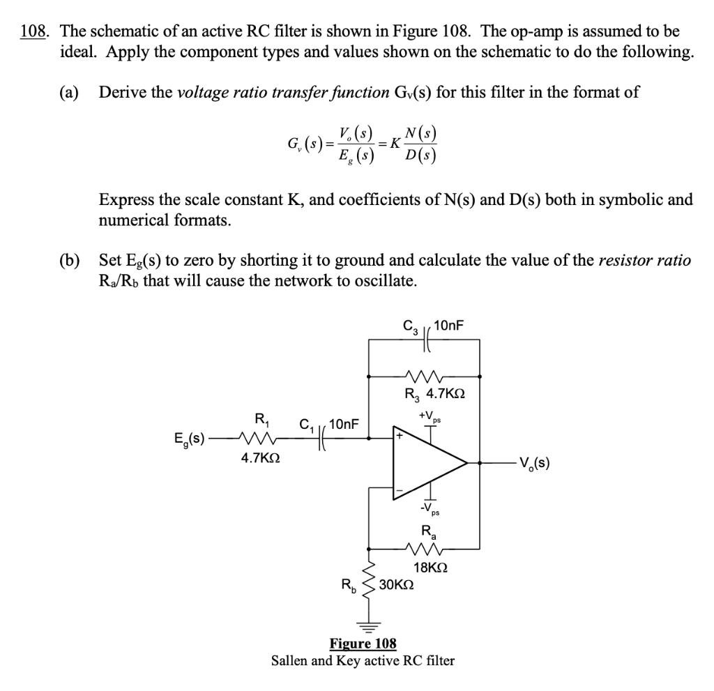 Solved 108. The schematic of an active RC filter is shown in | Chegg.com