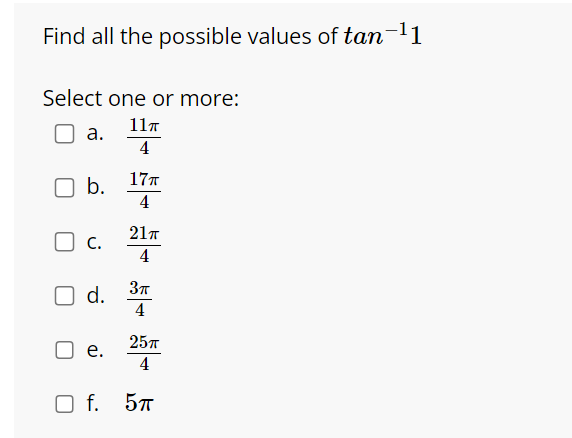 Find all the possible values of \\( \\tan ^{-1} 1 \\) | Chegg.com