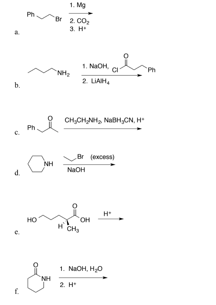 Solved 1. Mg Ph Br 2. CO2 3. Н+ а. 1. NaOH, CI Ph NH2 2. | Chegg.com