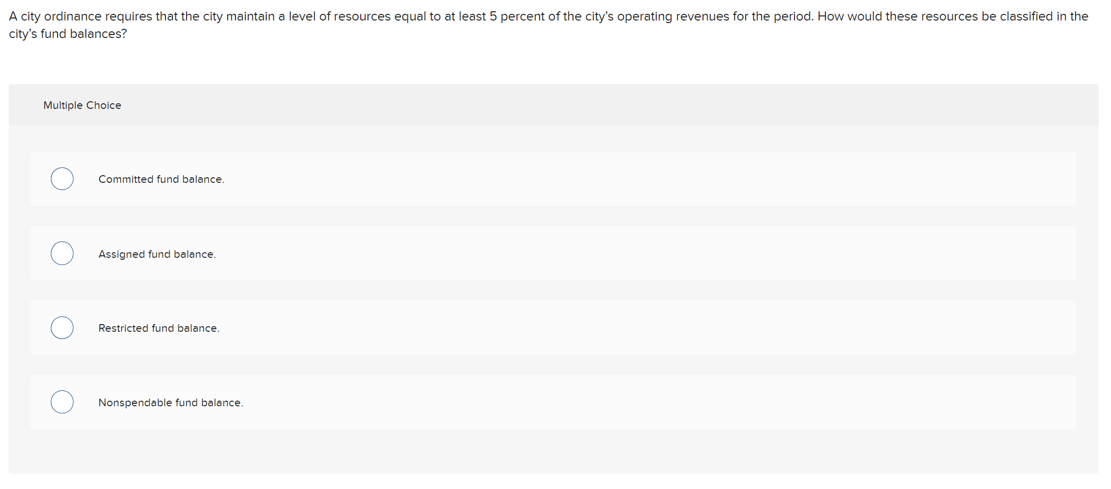 Solved city's fund balances? Multiple Choice Committed fund | Chegg.com