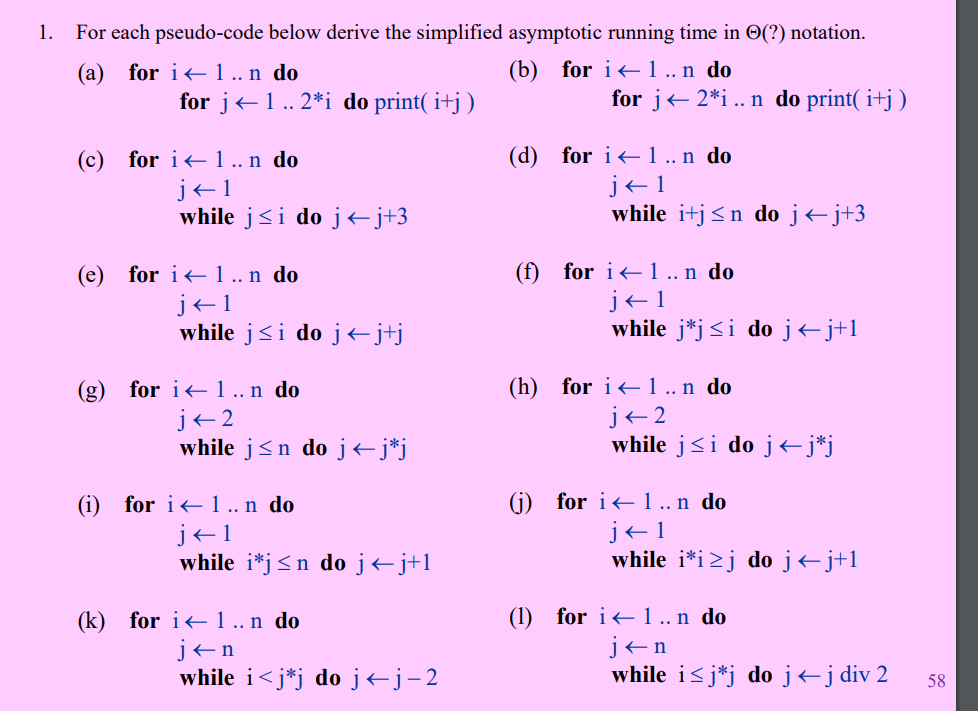 Solved 1. For each pseudo-code below derive the simplified | Chegg.com