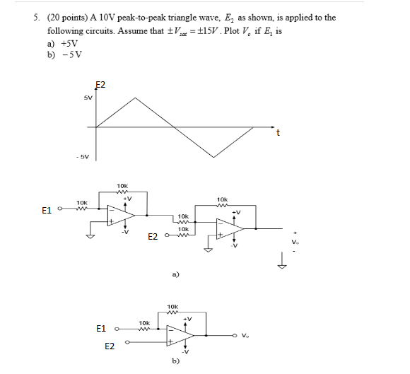 Solved (20 points) A 10V peak-to-peak triangle wave, E2 as | Chegg.com