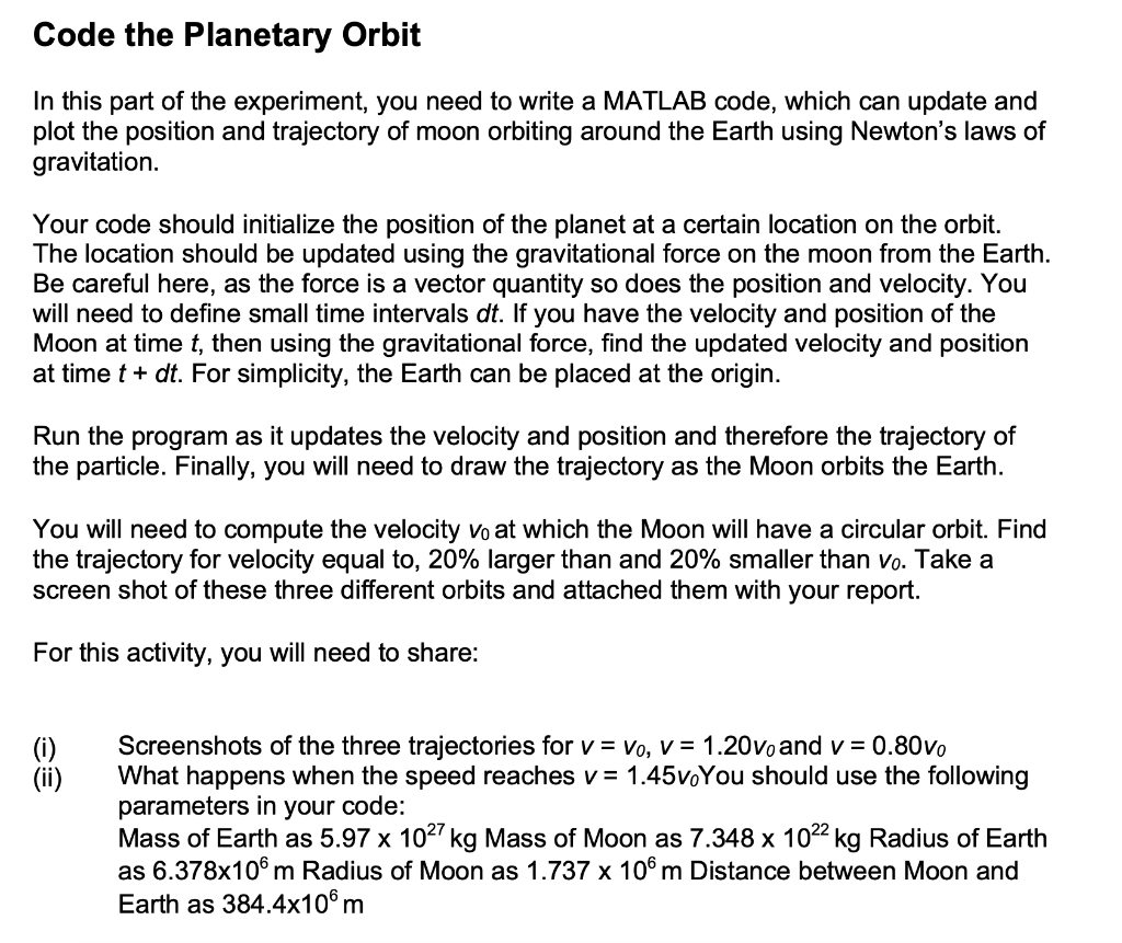 Code the Planetary Orbit In this part of the | Chegg.com