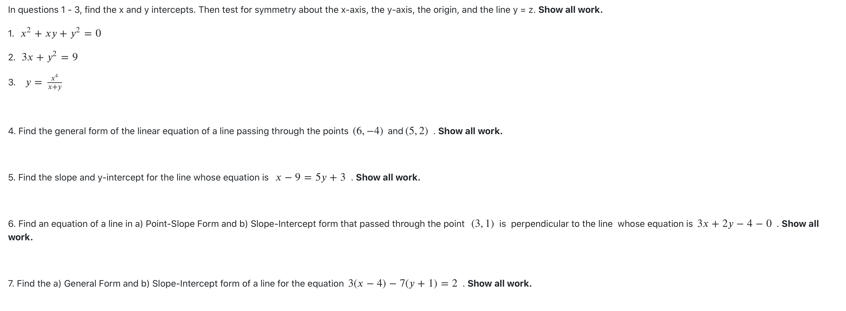 Solved In questions 1-3, find the x and y intercepts. Then | Chegg.com