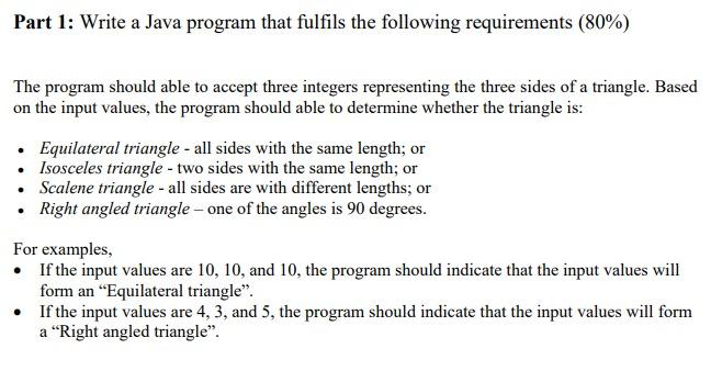 Solved Part 1: Write a Java program that fulfils the | Chegg.com