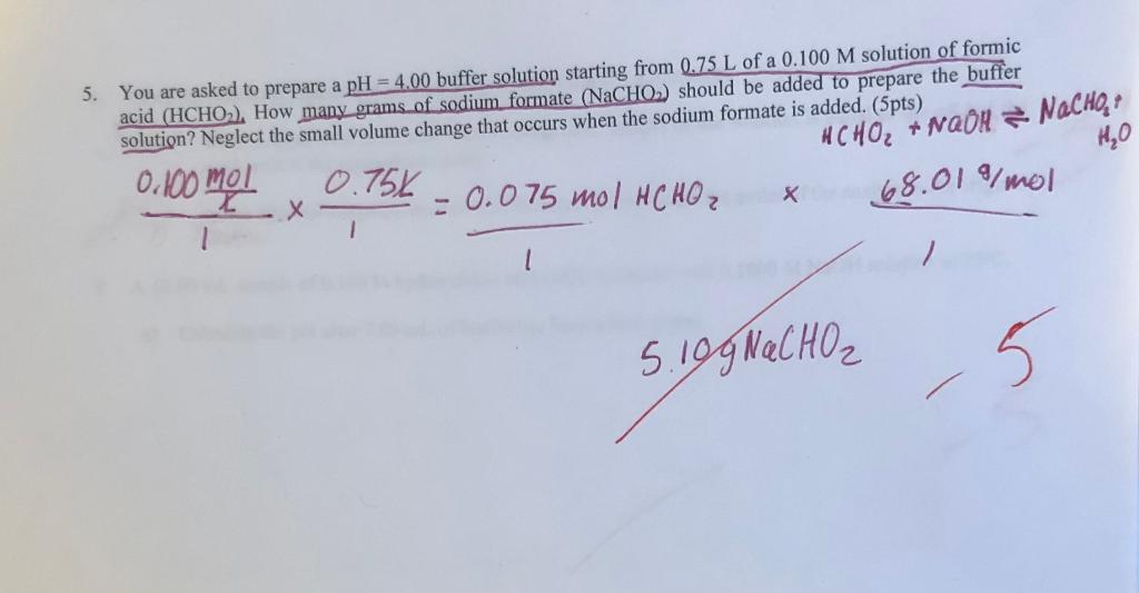 Solved 5. You are asked to prepare a pH=4.00 buffer solution | Chegg.com