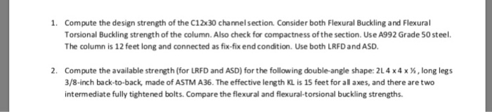 1. Compute the design strength of the C12x30 | Chegg.com