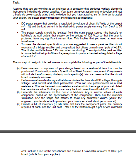 Task: Assume that you are working as an engineer at a | Chegg.com