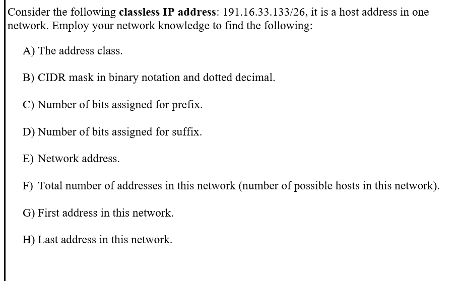 Solved Consider the following classless IP address: | Chegg.com