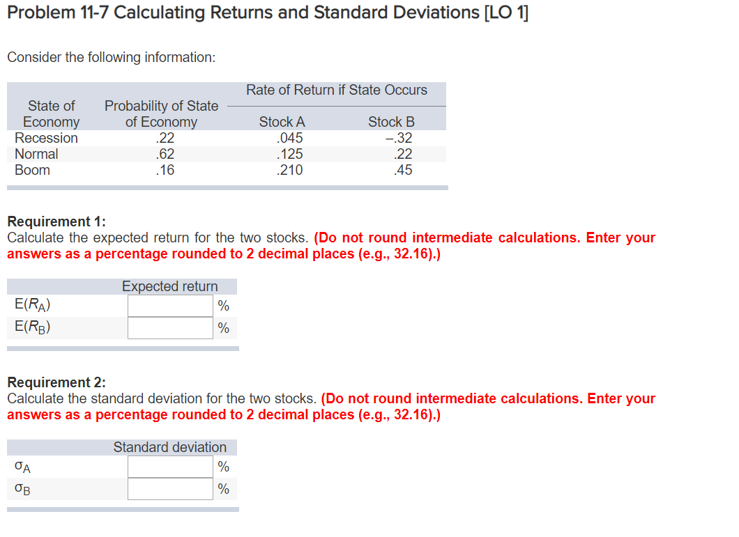 Solved Problem 11-7 Calculating Returns and Standard | Chegg.com