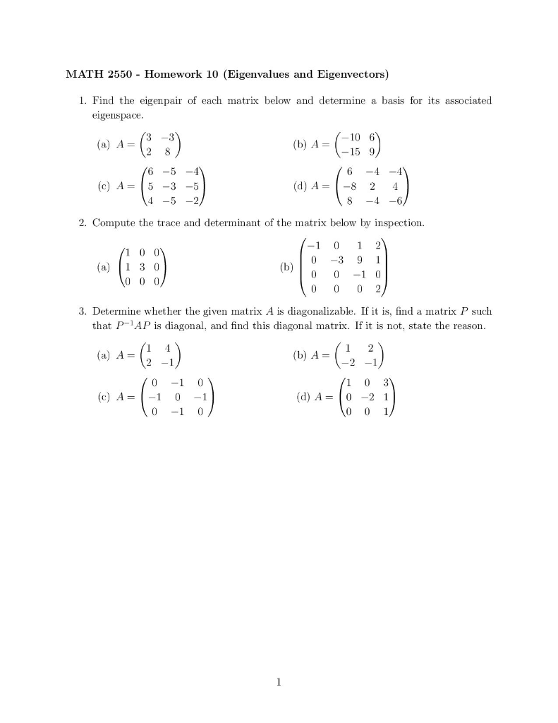 Solved MATH 2550 - Homework 10 (Eigenvalues and | Chegg.com