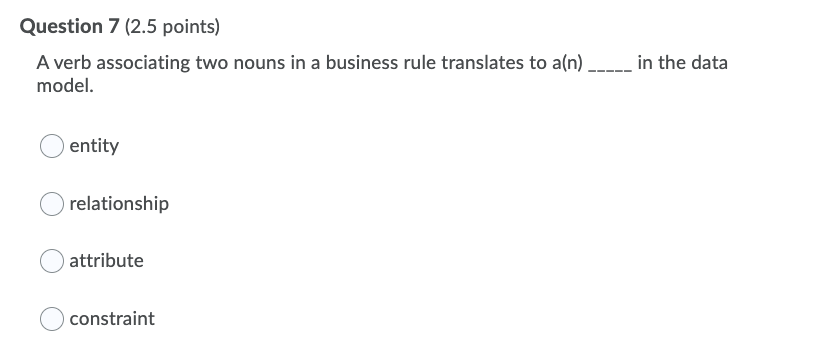 Solved Question 7 (2.5 points) A verb associating two nouns | Chegg.com