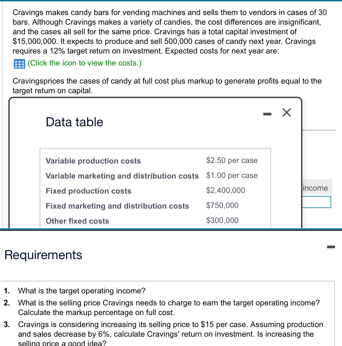 Solved RequirementsWhat is the target operating income?What | Chegg.com