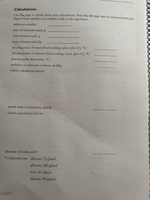 Solved Freezing Point of Water (Pure Solvent) REPORT SHEET • | Chegg.com