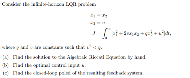 Consider the infinite-horizon LQR problem *1 = x2 12 | Chegg.com