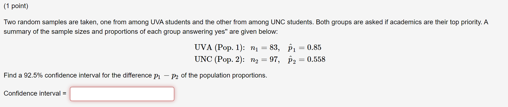 Solved (1 point) Two random samples are taken, one from | Chegg.com