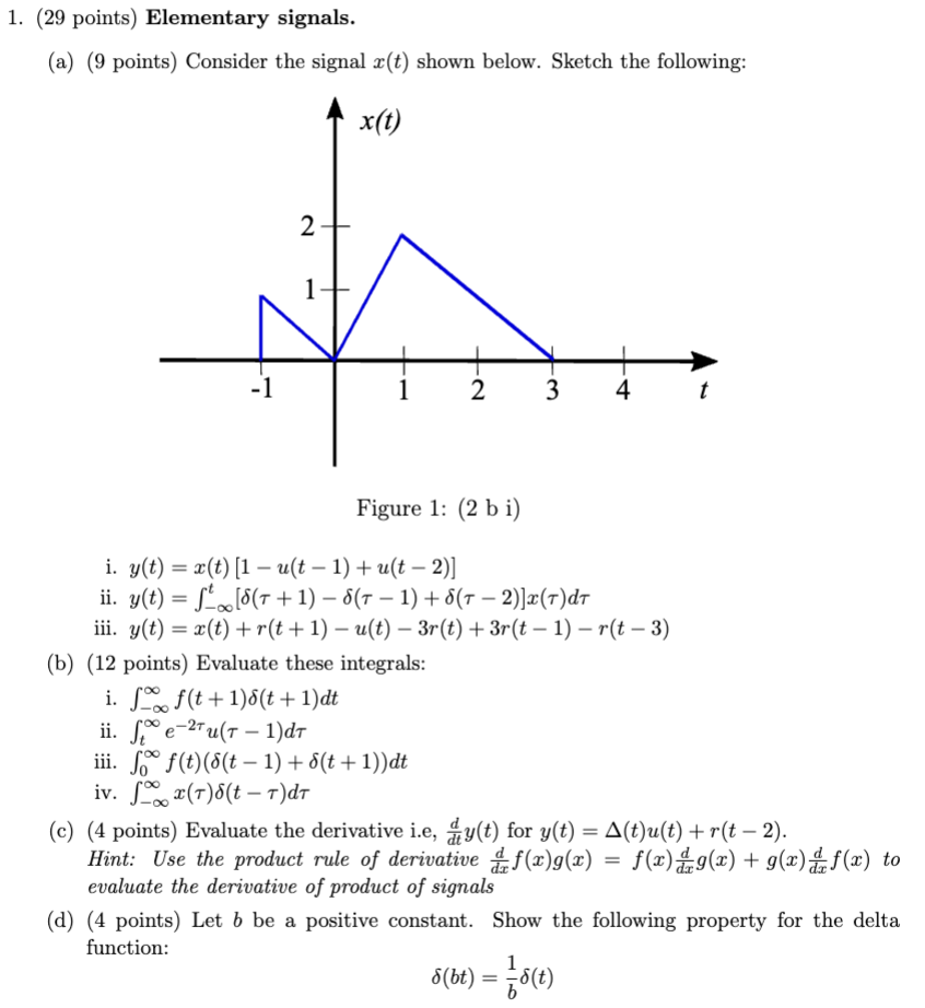 Solved (29 points) Elementary signals. (a) (9 points) | Chegg.com