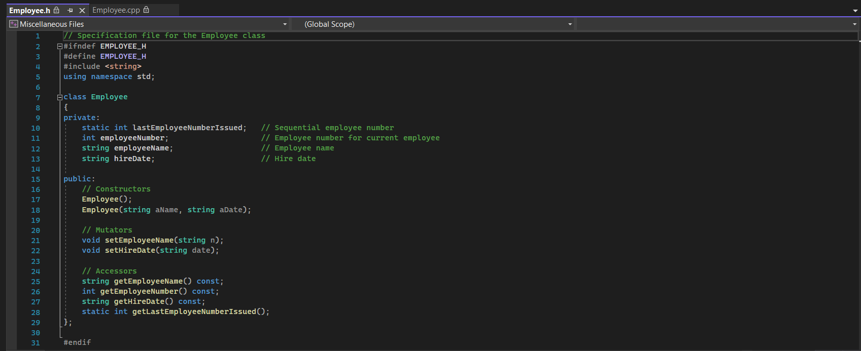 Solved Employee class - provided as "starter code" The | Chegg.com