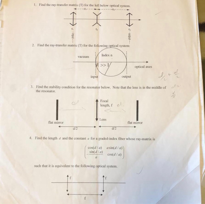 Solved 1. Find the ray-transfer matrix (T) for the left | Chegg.com
