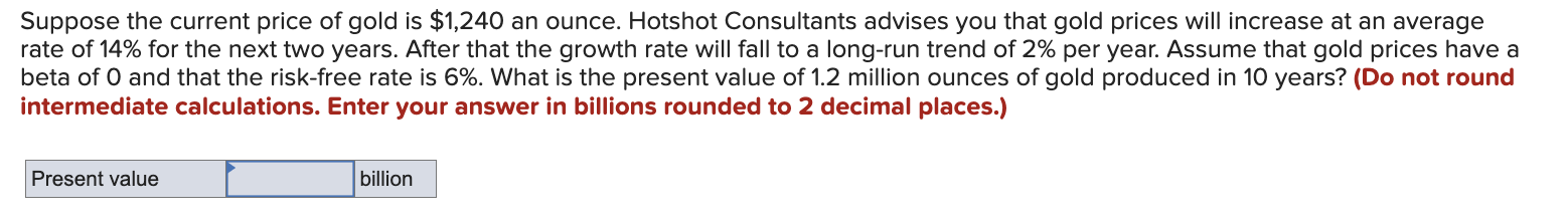 Solved Suppose the current price of gold is $1,240 an ounce. | Chegg.com