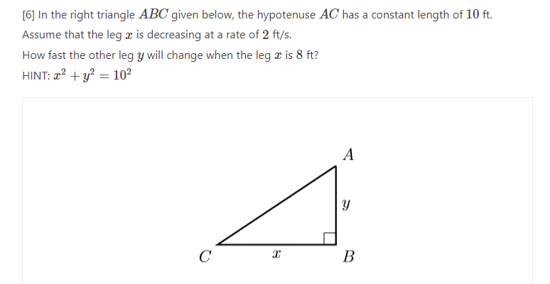 Solved [6] In the right triangle ABC given below, the | Chegg.com