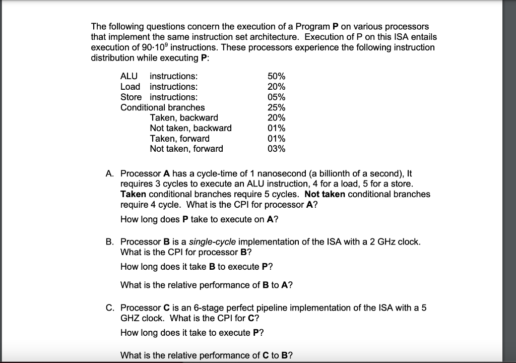 Solved The following questions concern the execution of a | Chegg.com