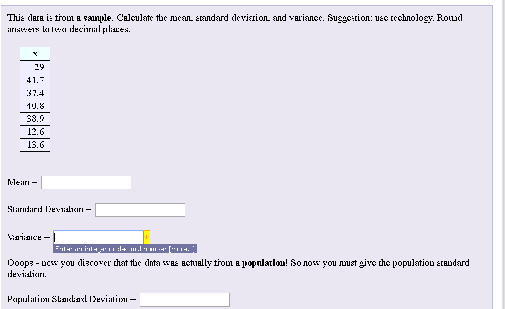 Solved This data is from a sample. Calculate the mean, | Chegg.com