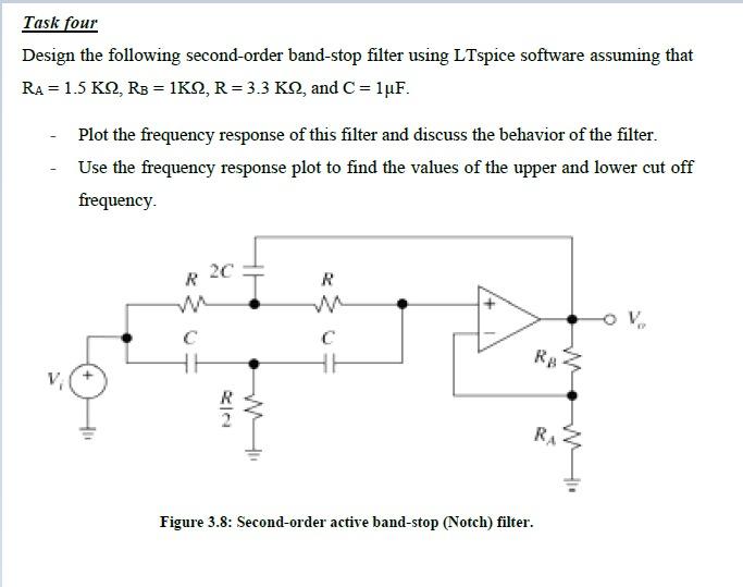 Solved Task four Design the following second-order band-stop | Chegg.com
