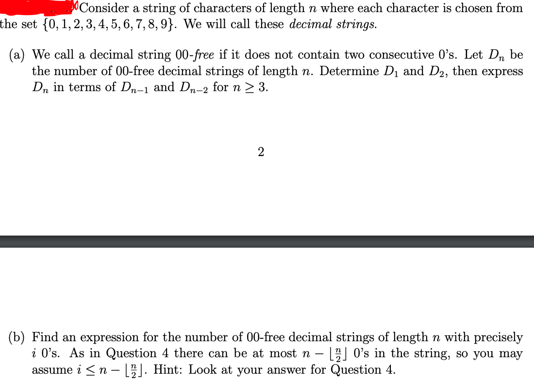 Solved Consider a string of characters of length n where | Chegg.com