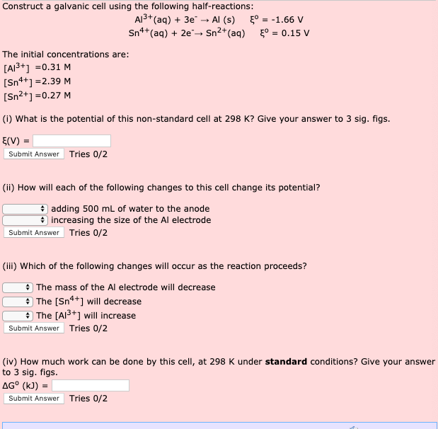Solved Construct a galvanic cell using the following | Chegg.com