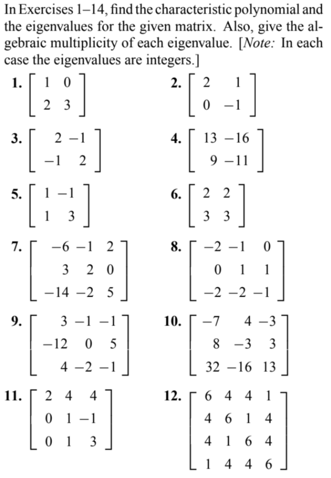 Solved In Exercises 1-14, find the characteristic polynomial | Chegg.com