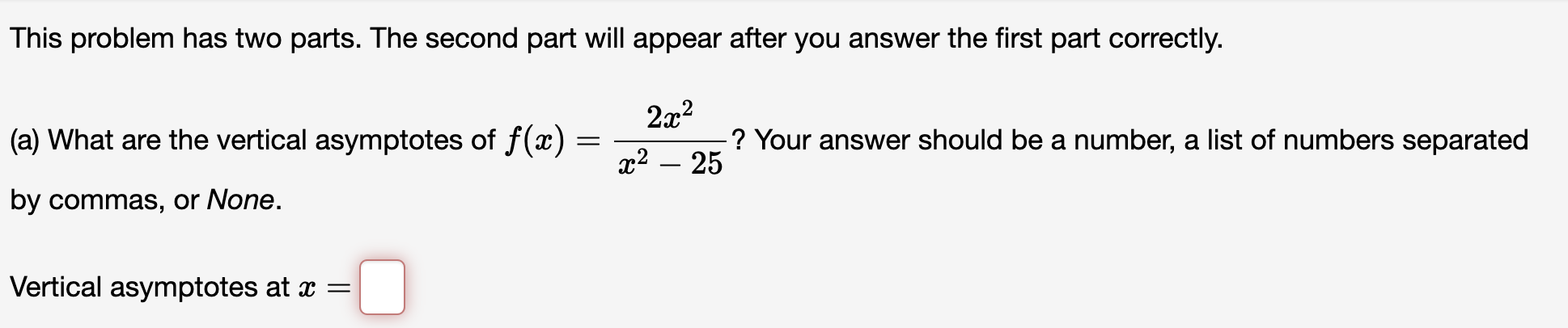 Solved This problem has two parts. The second part will | Chegg.com