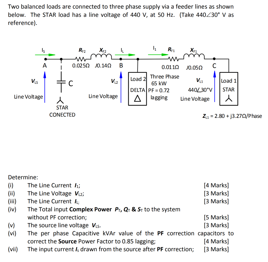 Solved Two balanced loads are connected to three phase | Chegg.com