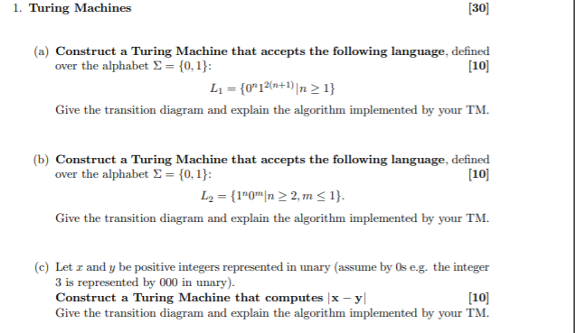 1. Turing Machines [30] (a) Construct a Turing | Chegg.com