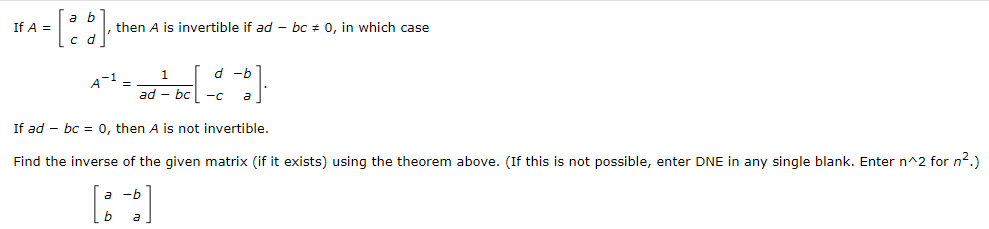 Solved If A=[acbd], then A is invertible if ad−bc =0, in | Chegg.com