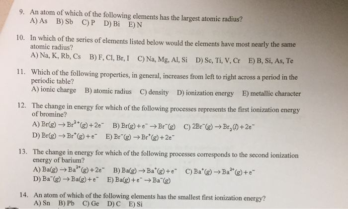Solved An atom of which of the following elements has the | Chegg.com