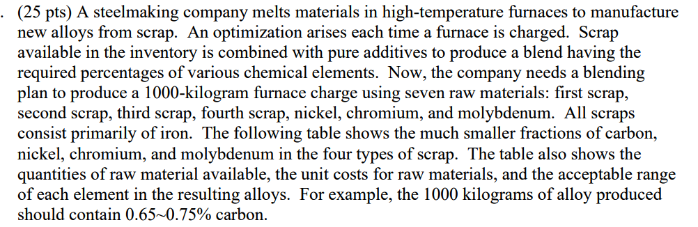 (25 pts) A steelmaking company melts materials in | Chegg.com
