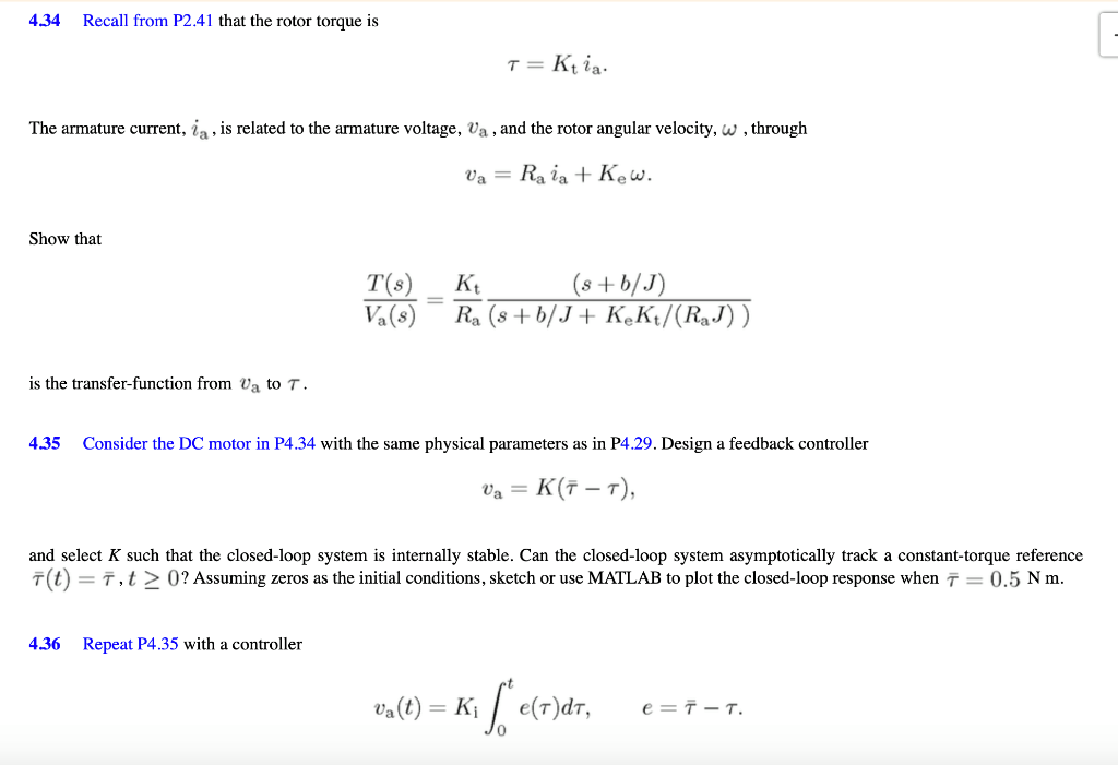 2.41 The mechanical motion of the rotor of a DC motor | Chegg.com