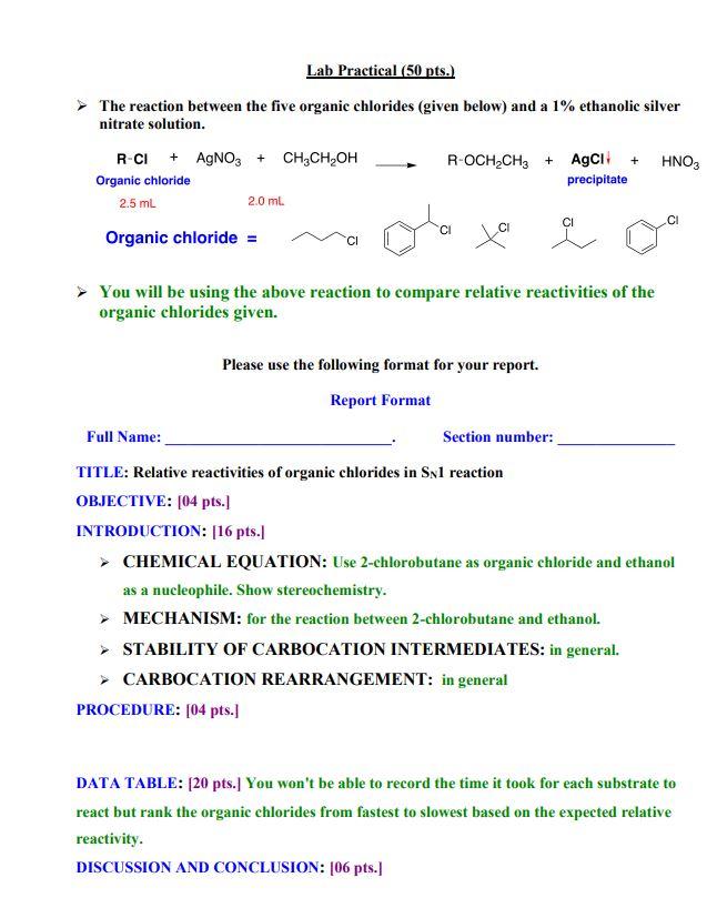 Solved Lab Practical (50 pts.) The reaction between the five | Chegg.com