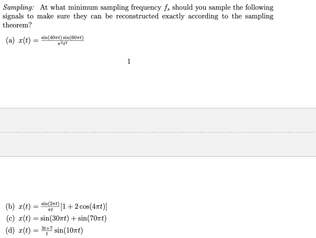 Solved Sampling At What Minimum Sampling Frequency Fs