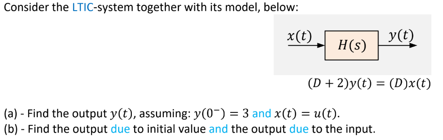 Consider the LTIC-system together with its model, | Chegg.com