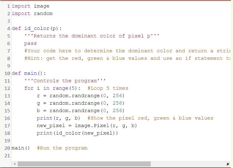 Solved The main function creates 5 pixels with random red, | Chegg.com