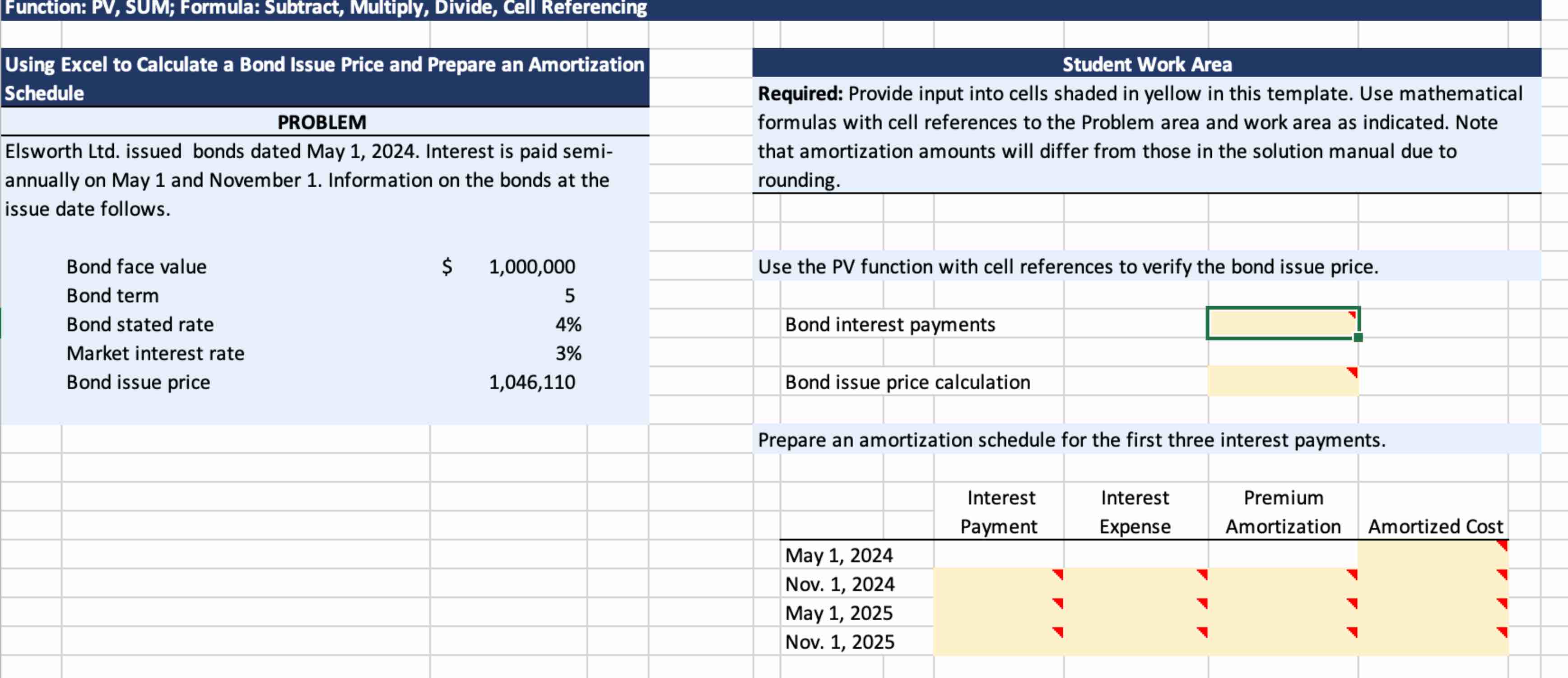 Solved Function: PV, ﻿SUN; Formula: Subtract, Nultiply, | Chegg.com