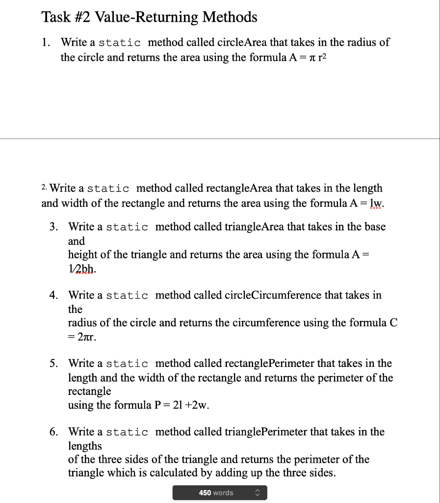 Solved Task #1 void Methods 1. Copy the file Geometry.java | Chegg.com