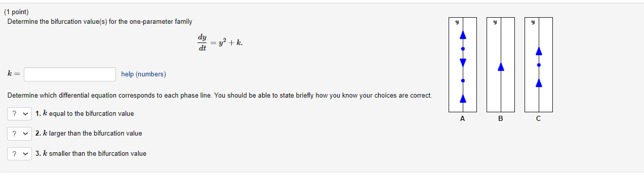 Solved (1 point) Determine the bifurcation value(s) for the | Chegg.com