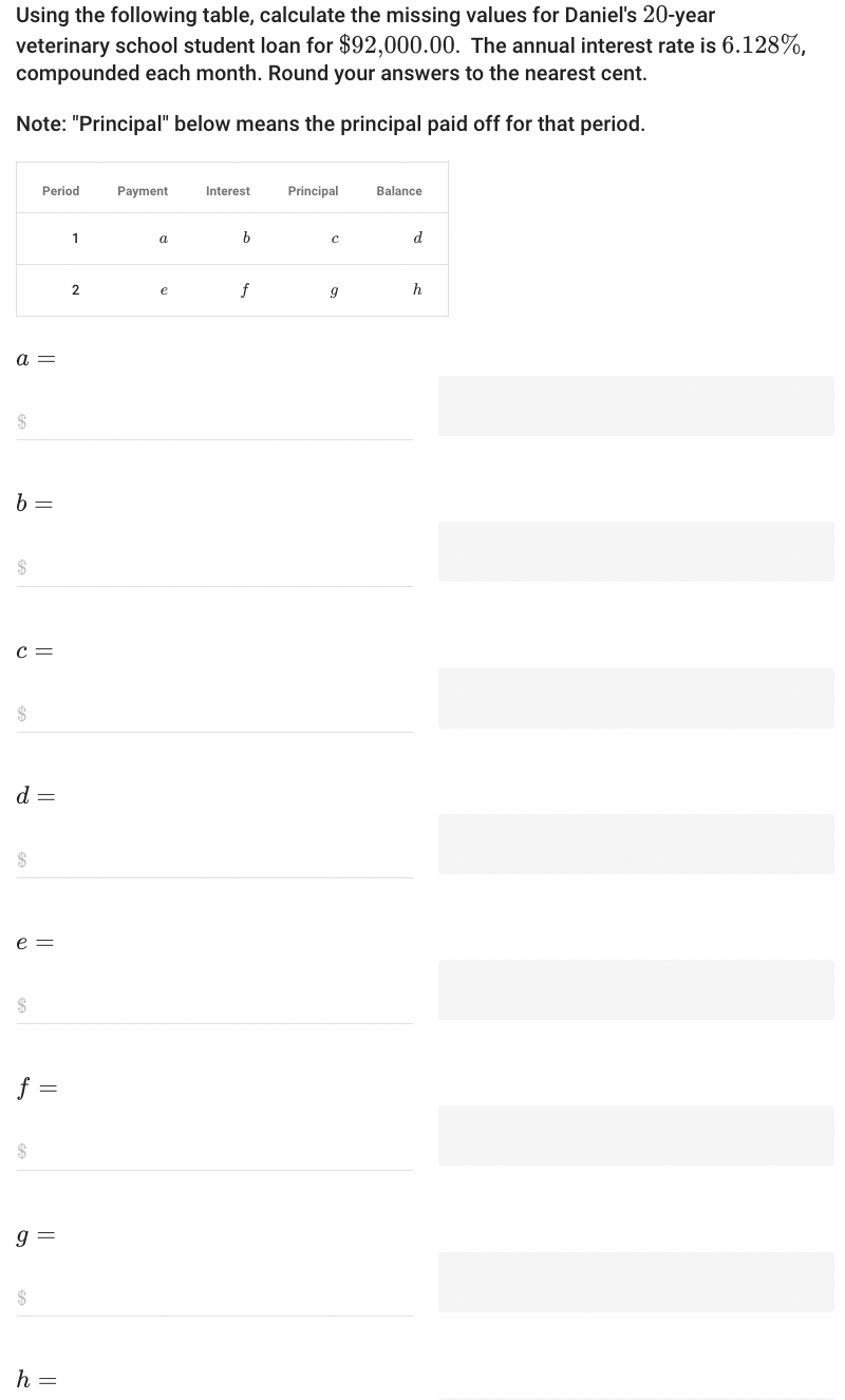 Solved Using the following table, calculate the missing | Chegg.com