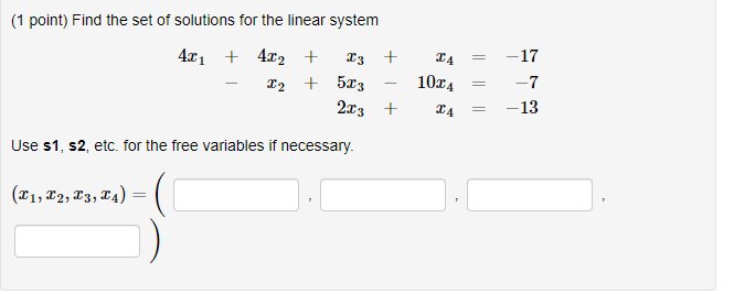 Solved (1 ﻿point) ﻿Find the set of solutions for the linear | Chegg.com