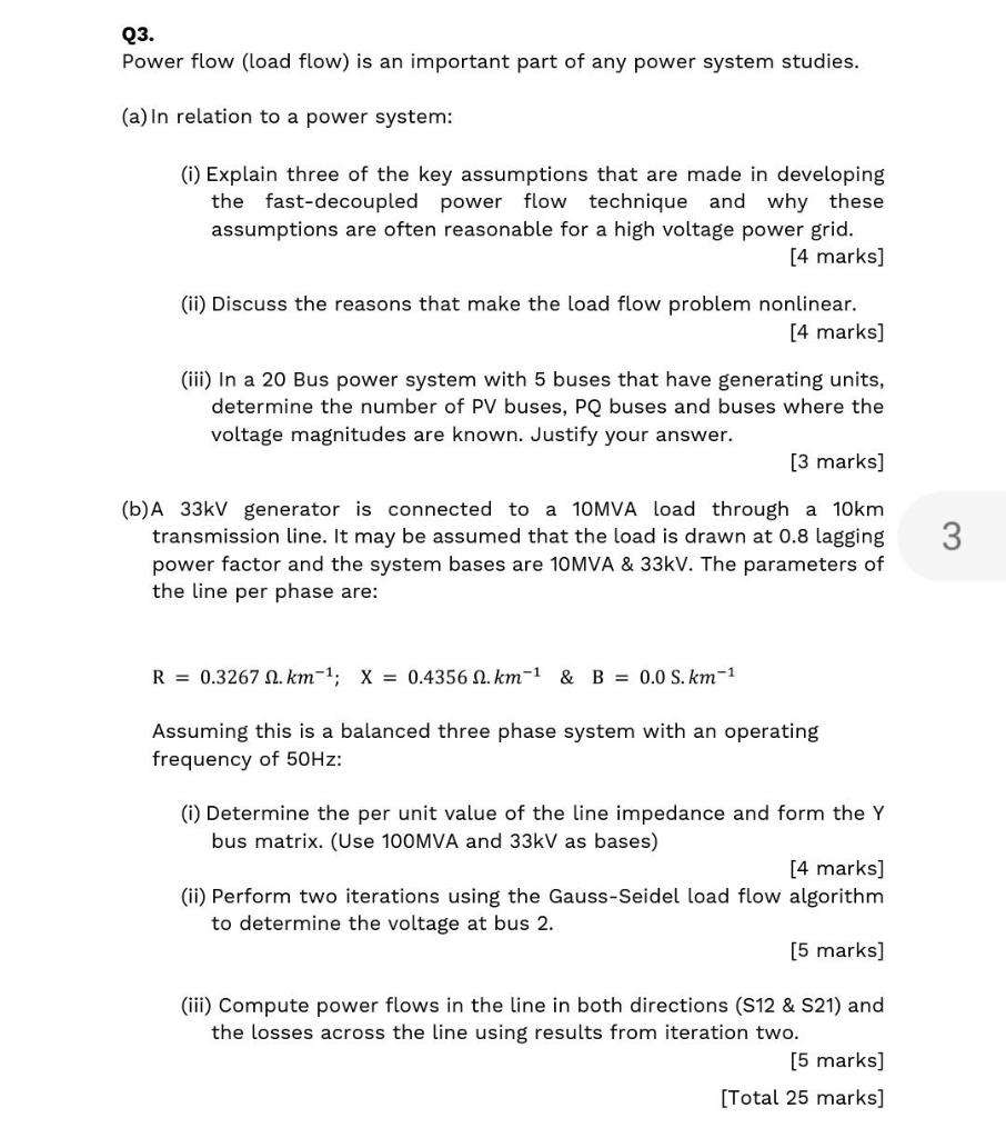 Solved Q3. Power flow (load flow) is an important part of | Chegg.com