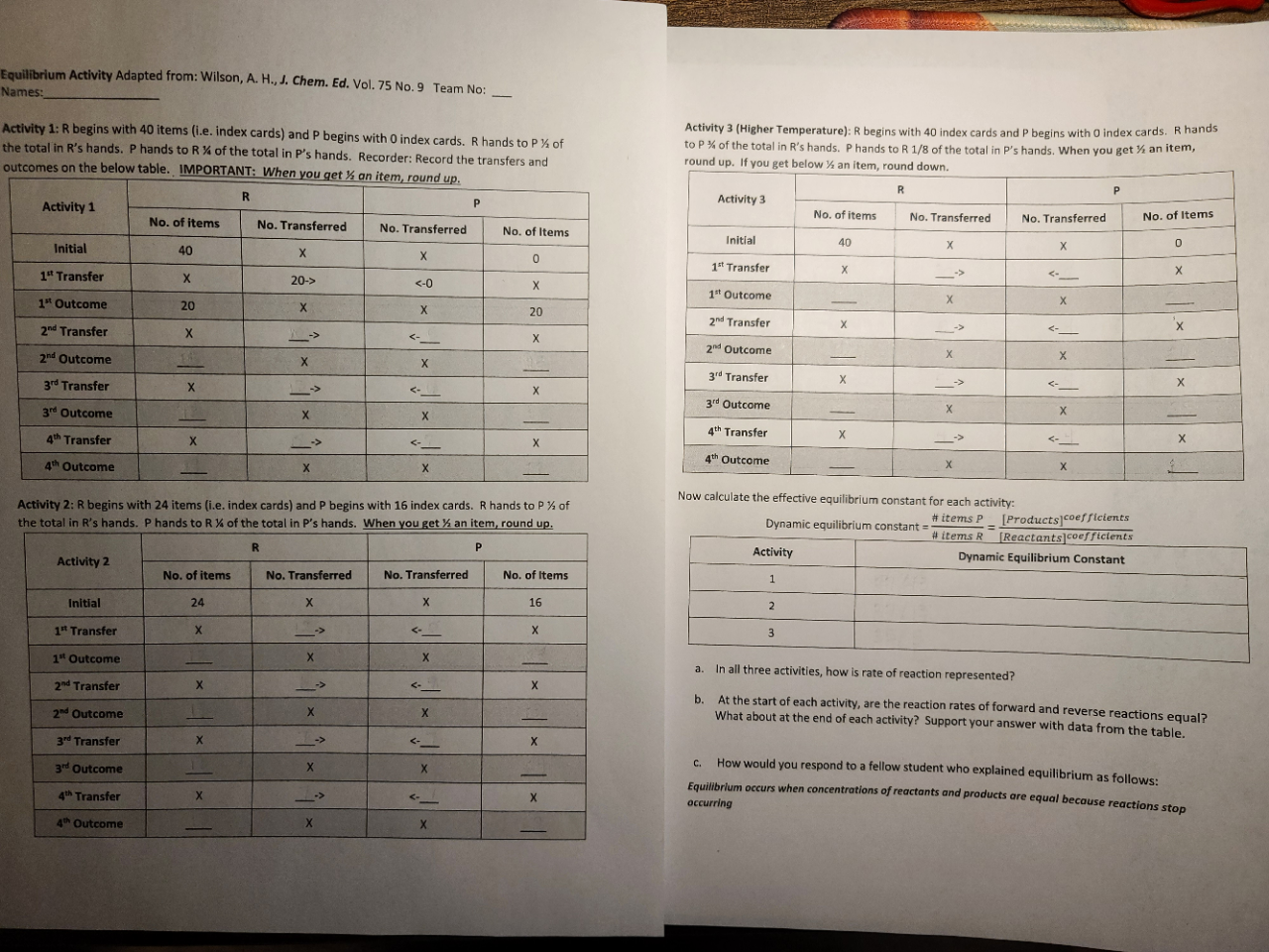 Equilibrium Activity Adapted from: Wilson, A. H., J. | Chegg.com